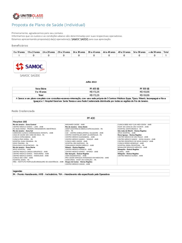 Proposta de Plano de Saúde (Individual) - Simulador Online | PDF | Rio de Janeiro | Hospital