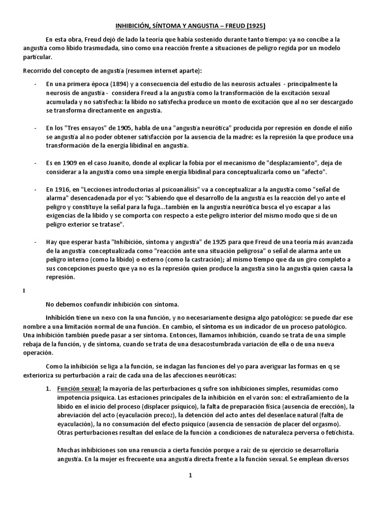 Angustia y Inhibición en Freud (1925) | PDF | Neurosis | Carné de identidad