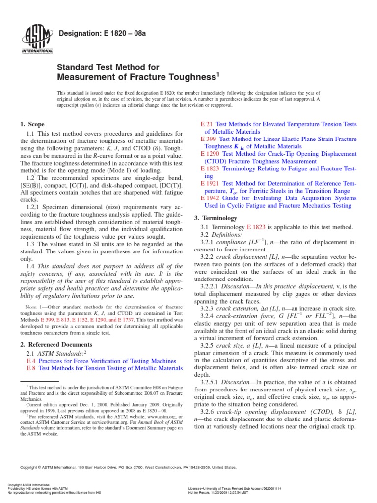Astm E1820 | Download Free PDF | Fracture Mechanics | Fracture