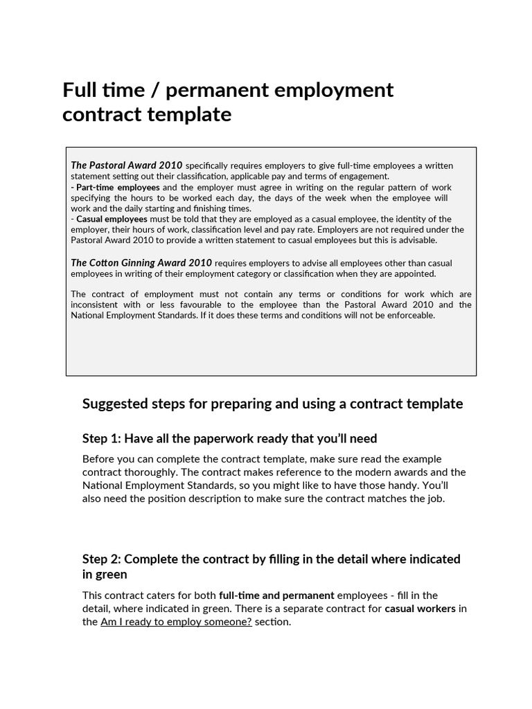 Permanent Employment Contract Template | PDF | Leasehold Estate ...