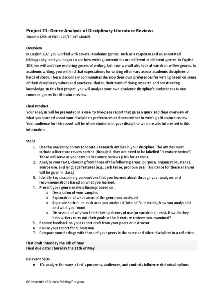 Project 1 - Genre Analysis of Disciplinary Literature Reviews ...