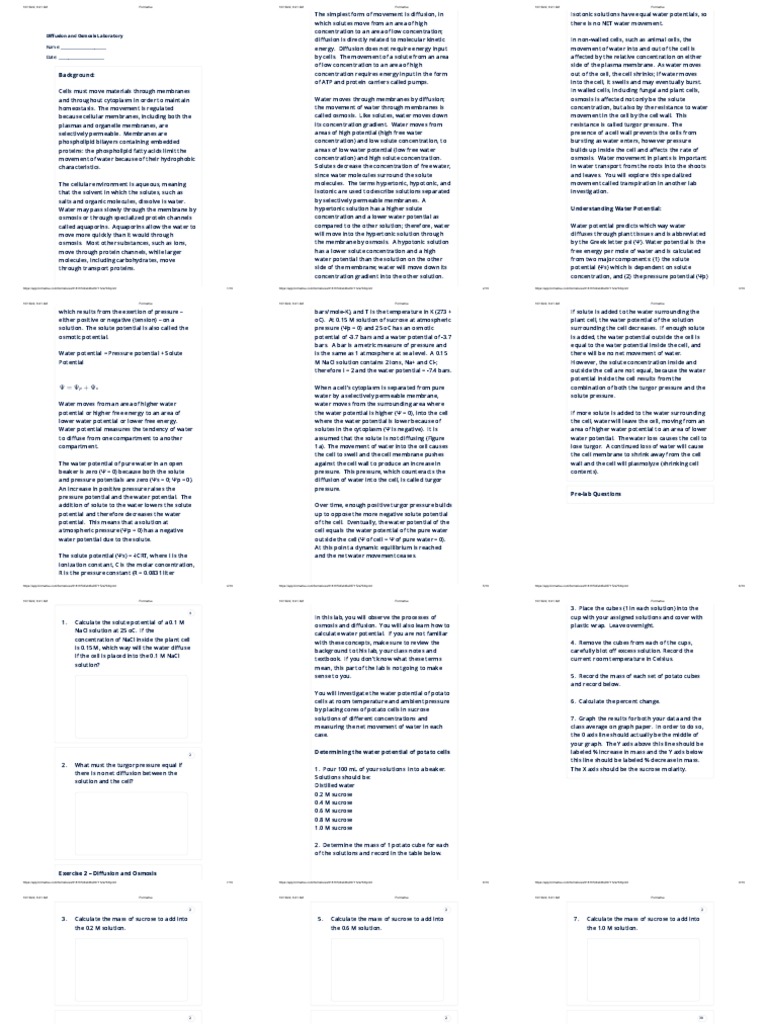 Osmosis And Diffusion Lab Formative Pdf Osmosis Cell Membrane