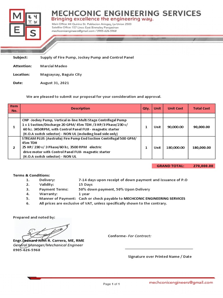Fire and Jockey Pump Quotation | PDF