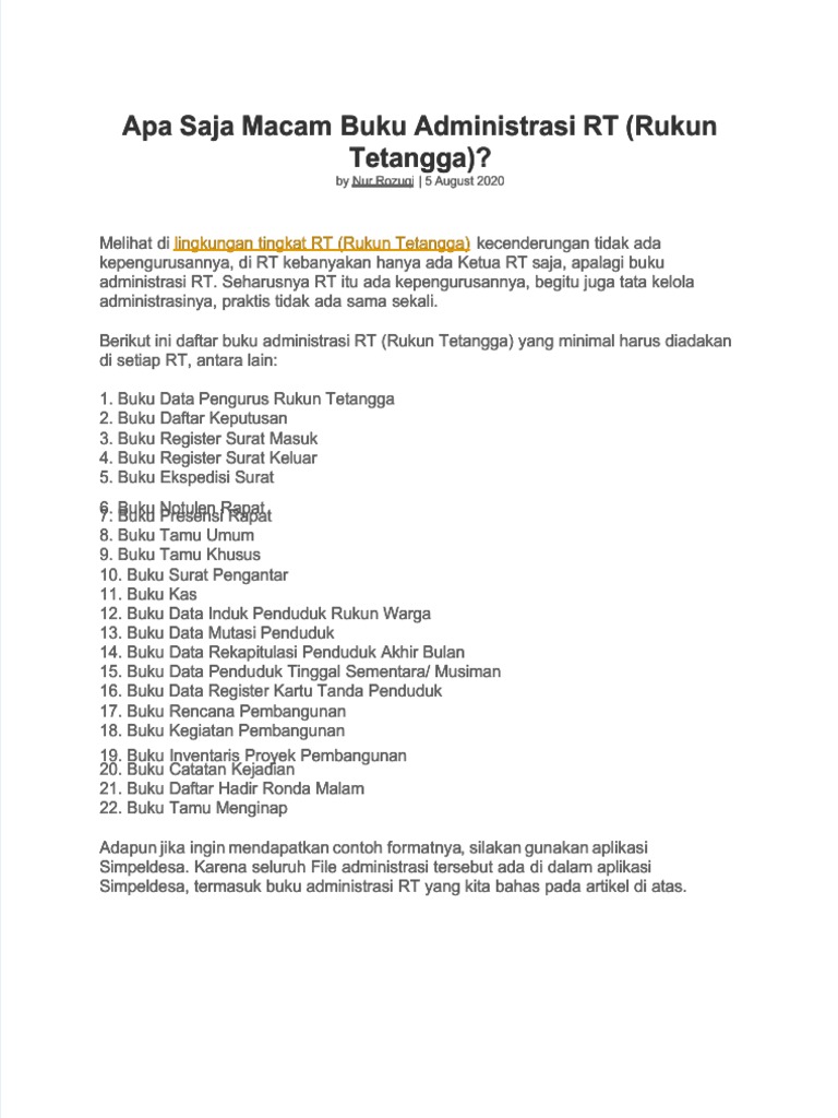 Buku Administrasi RT | PDF
