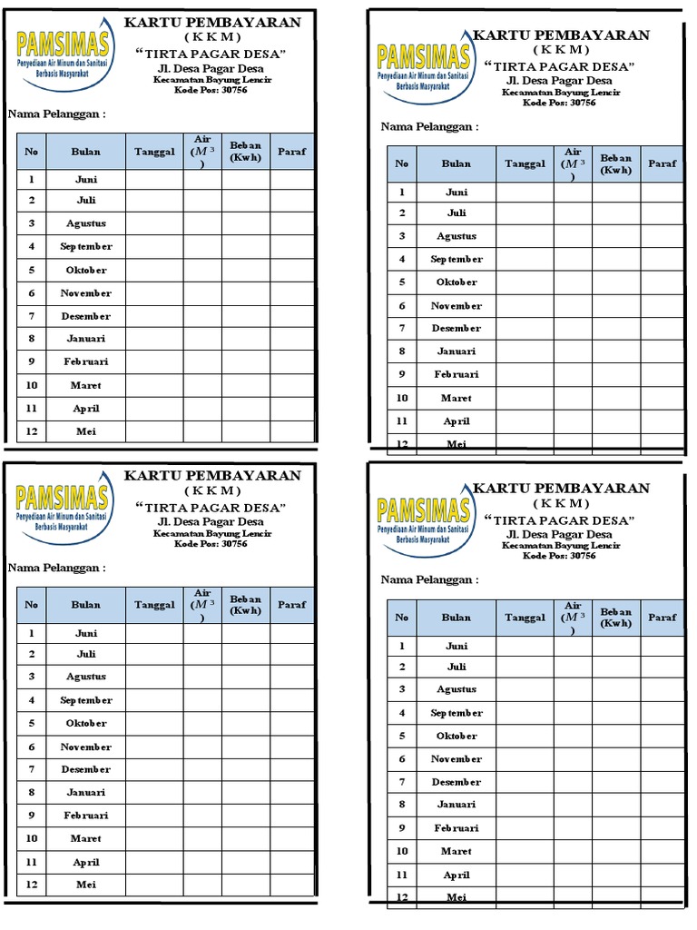 KARTU PEMBAYARAN Spp pamsimas | PDF