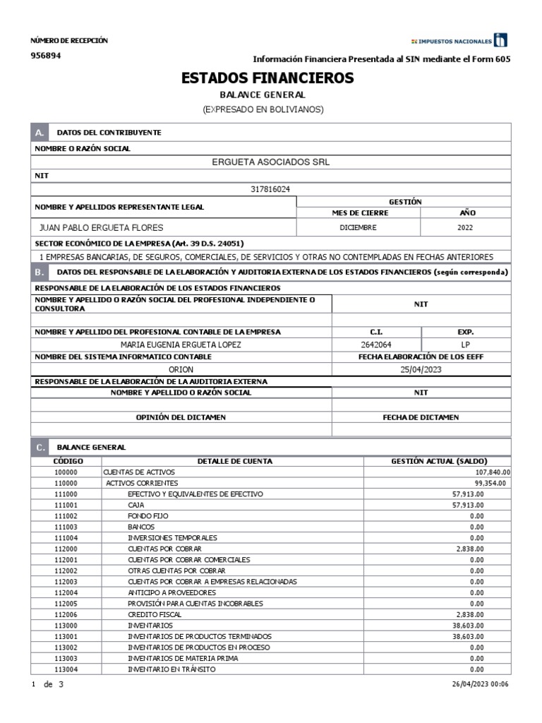Estados Financieros 2022 de Ergueta SRL | PDF | Contabilidad | Auditoría