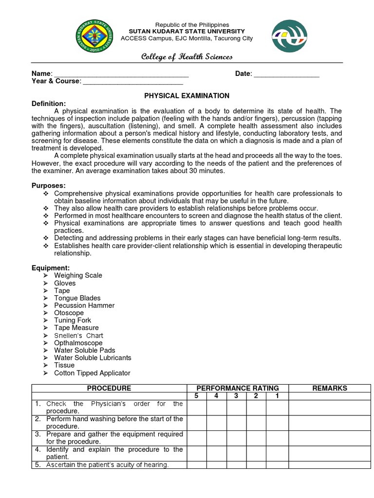 Checklist For Physical Assessment | PDF | Physical Examination ...