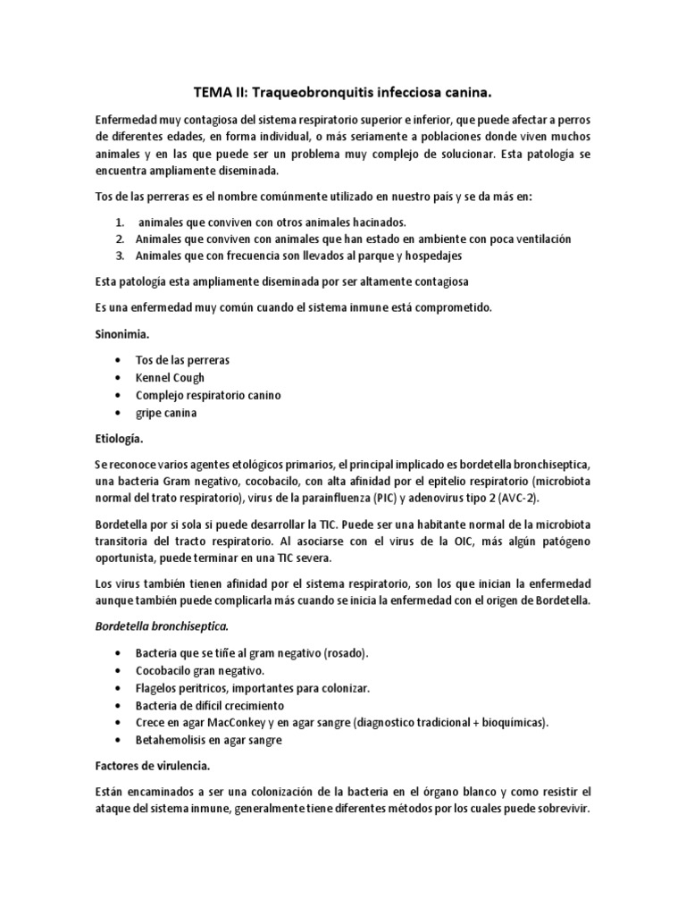 TEMA II: Traqueobronquitis Infecciosa Canina.: Sinonimia | PDF ...