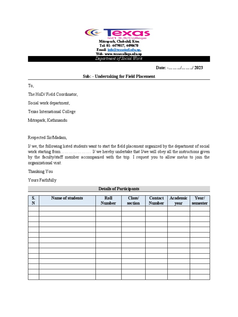 student_s letter to HOD for participation | PDF