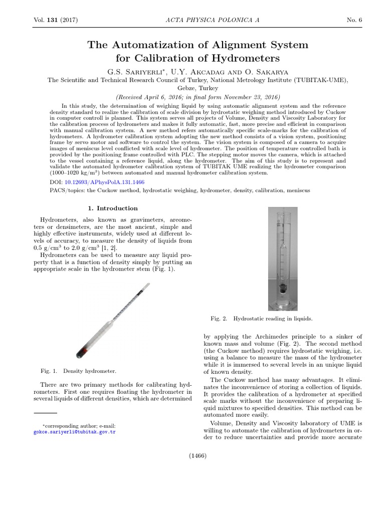 The Automatization of Alignment System For Calibration of Hydrometers ...