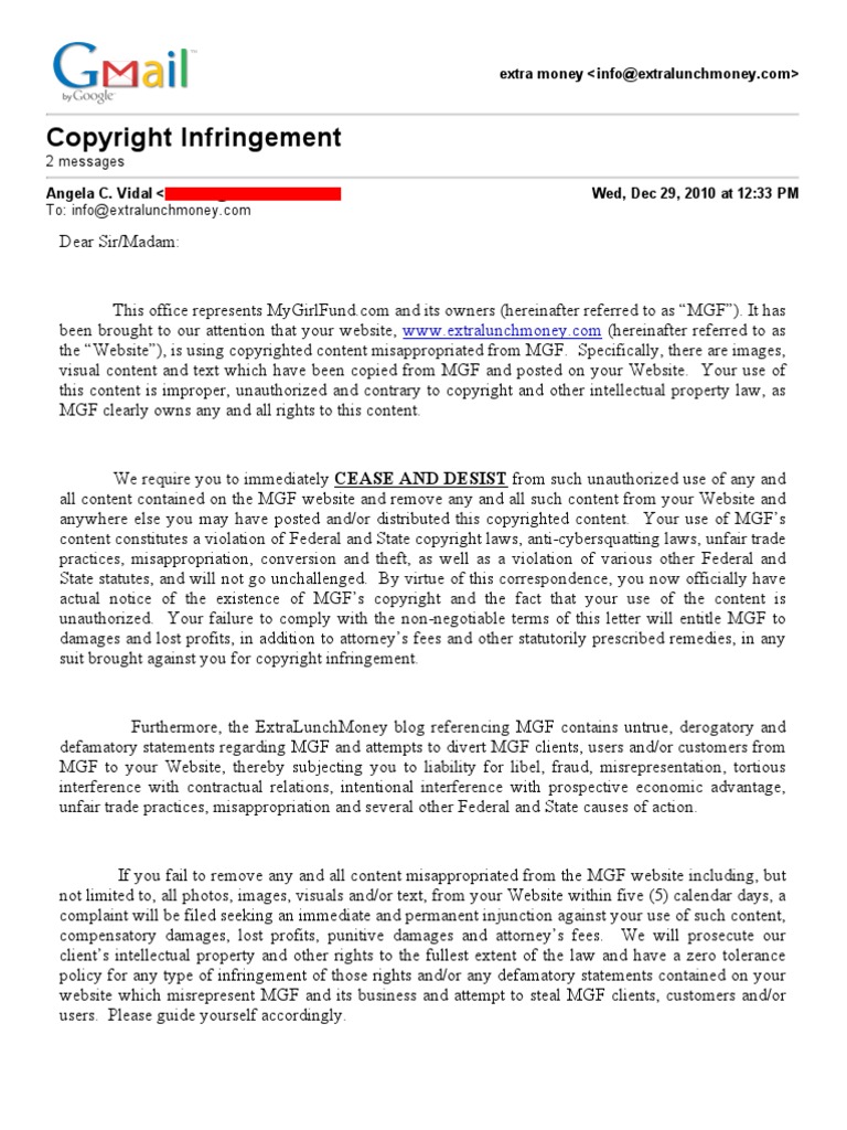 MyGirlFund Copyright Infringement Notice | PDF | Copyright Infringement ...