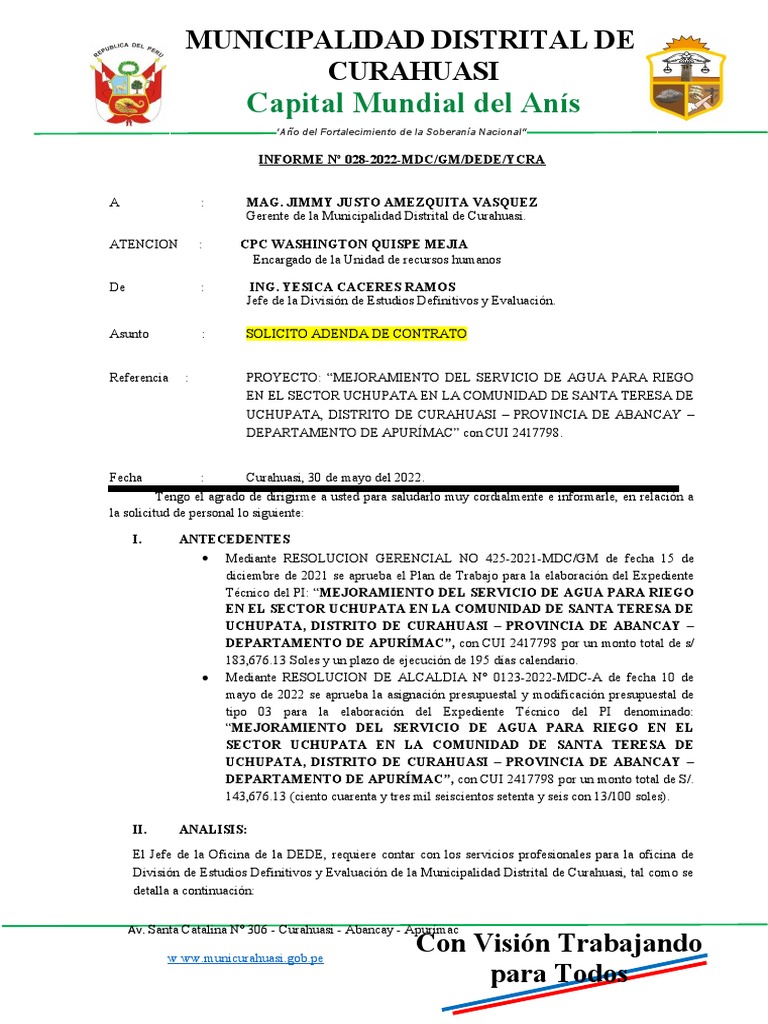 Informe #028 - Solicito Adenda de Contrato | PDF