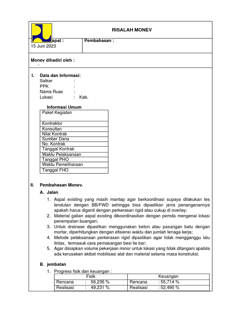 Contoh Laporan Monev Persiapan Batching Plant | PDF