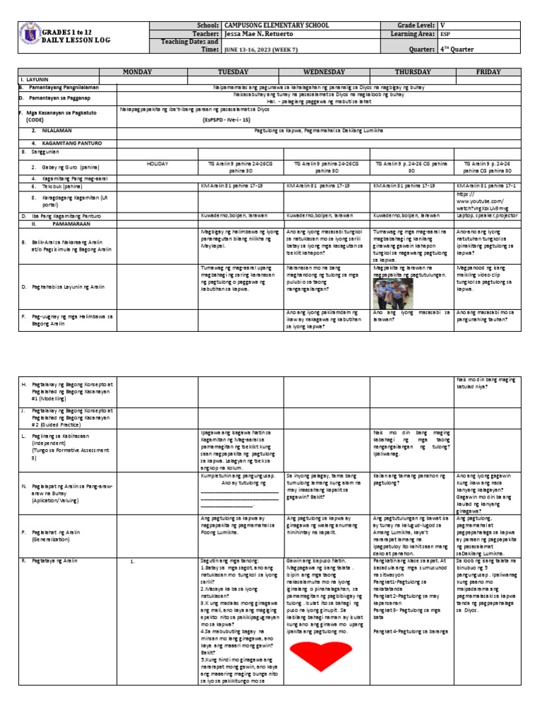 Grade 5 DLL ESP 5 Q4 Week 7 | PDF