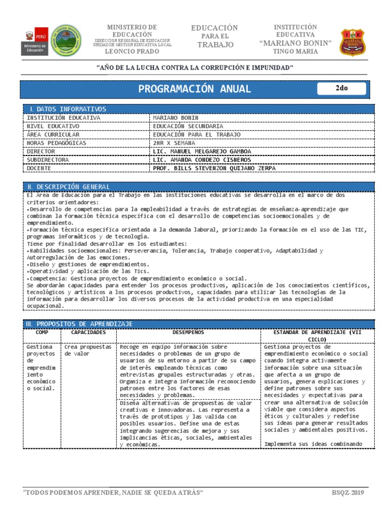 Programacion Anual 2do Sec Ept | PDF