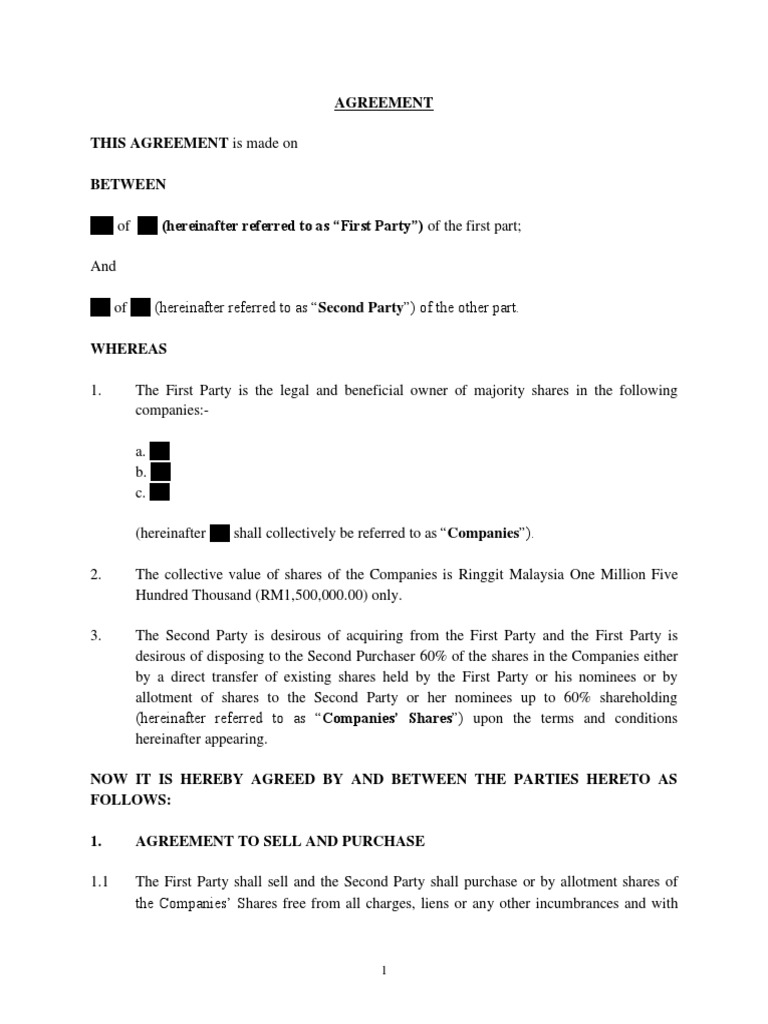 Shares Agreement | PDF | Finance & Money Management