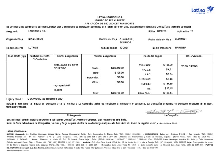 Póliza de Seguro | PDF