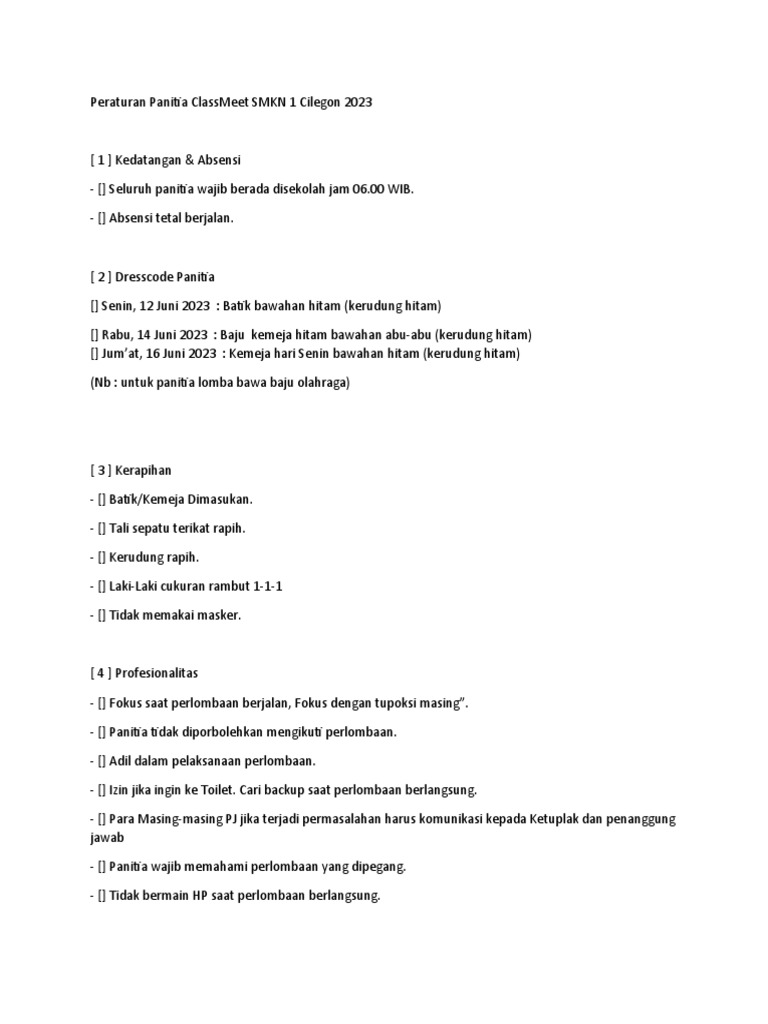Peraturan Panitia ClassMeet 2023-1 | PDF