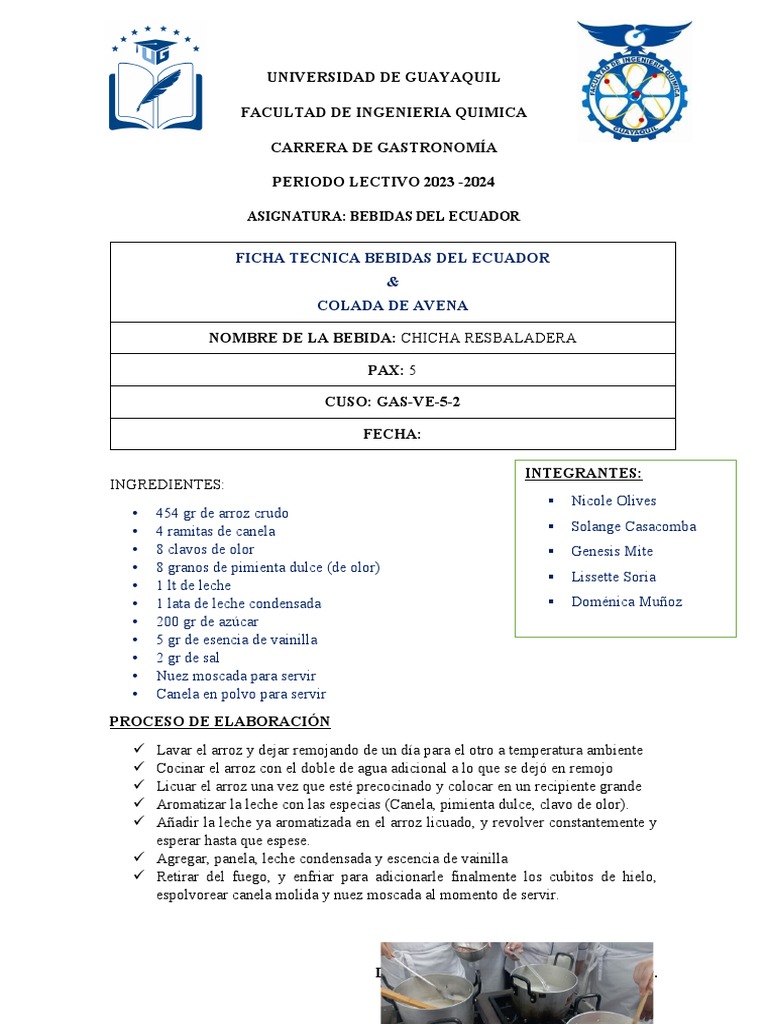 Chicha Resbaladera-Colada de Avena | PDF | Cocina occidental ...