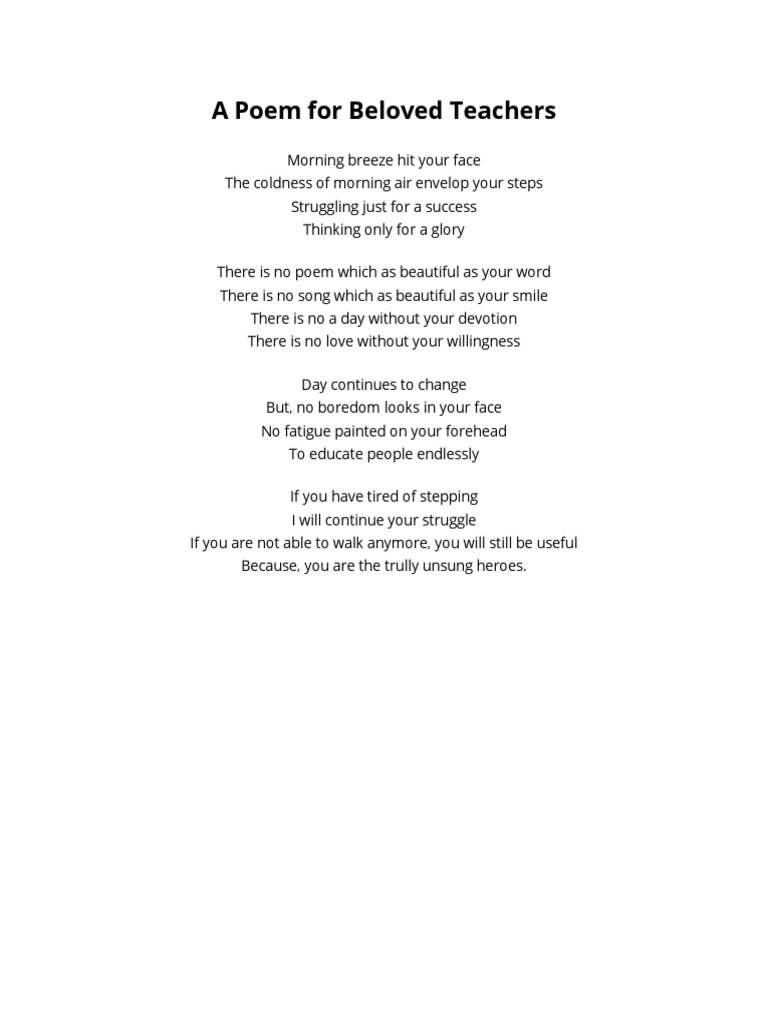 A Poem For Beloved Teachers | PDF