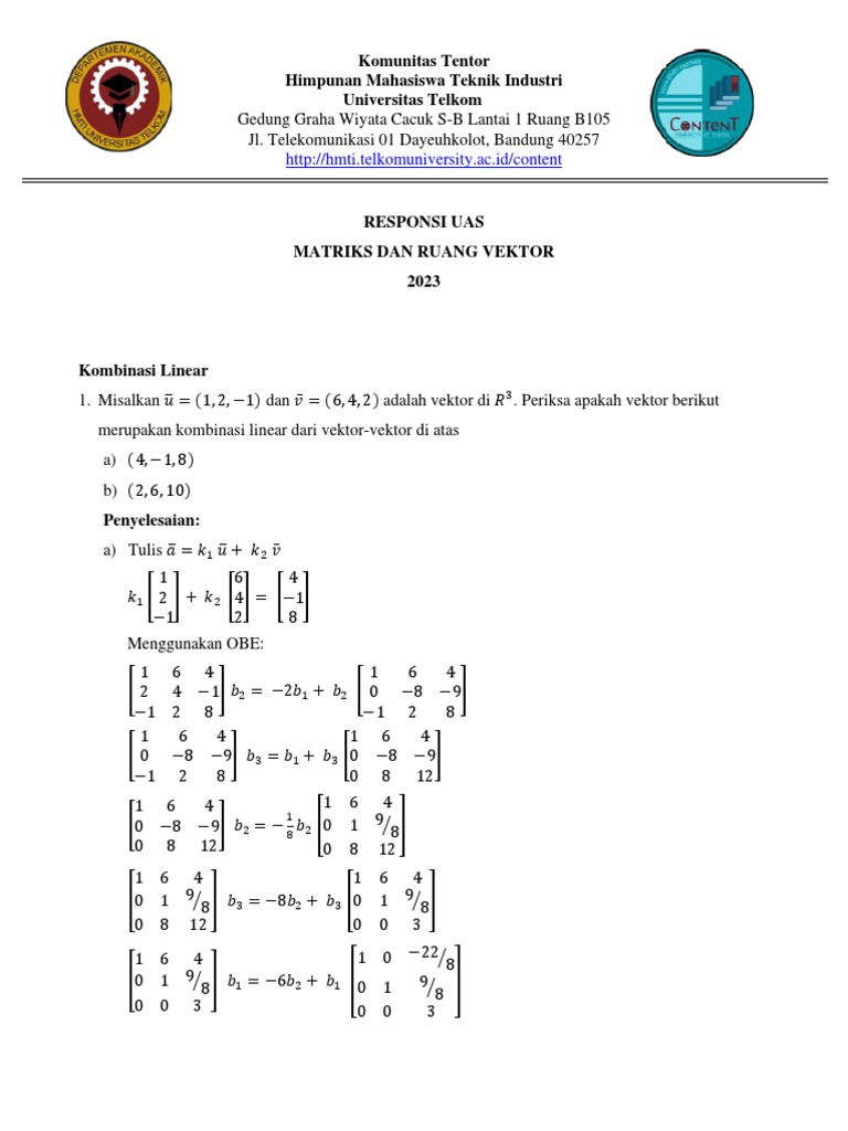 Masteran Uas Matriks Dan Ruang Vektor | PDF