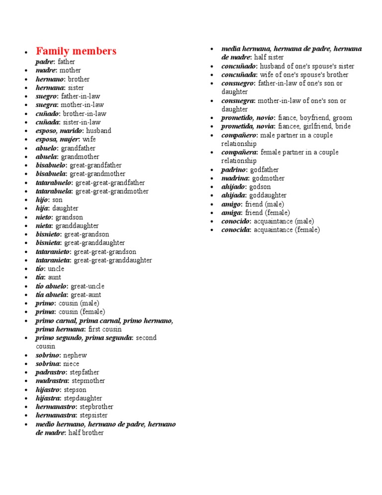 Family Members Vocabulary List | PDF | Social Science