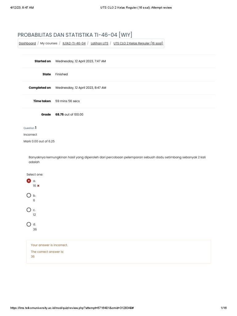 UTS CLO 2 Kelas Reguler (16 Soal) - Attempt Review | PDF