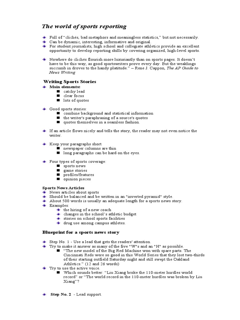 The World of Sports Reporting | Download Free PDF | News | Journalism