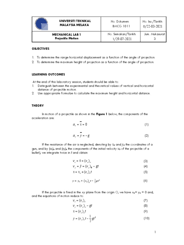 Lab 3 Projectile Motion Labsheet Open Ended | PDF | Mechanics | Applied ... Lab 3 Projectile Motion Labsheet Open Ended | PDF | Mechanics | Applied ...