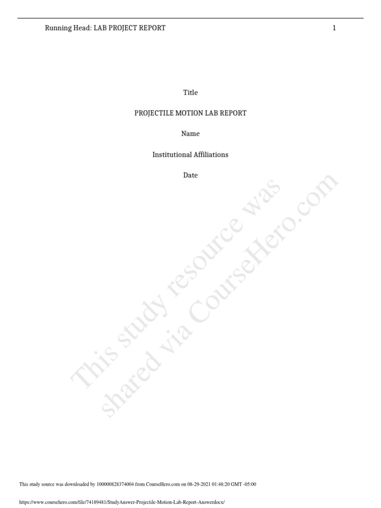 StudyAnswer Projectile Motion Lab Report Answer | PDF | Mechanics | Motion (Physics)