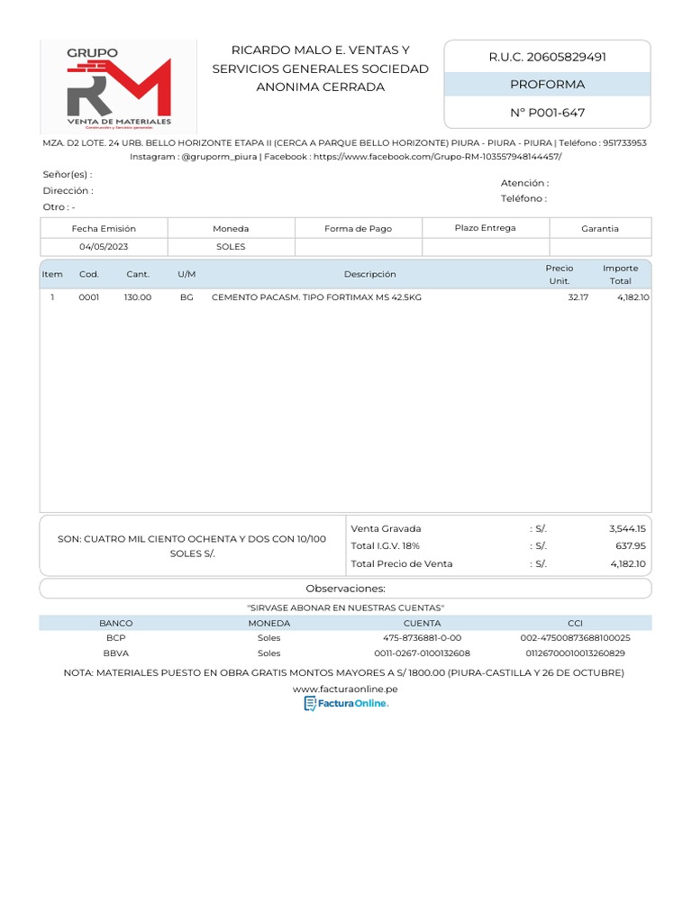 Proforma 001-647 | PDF