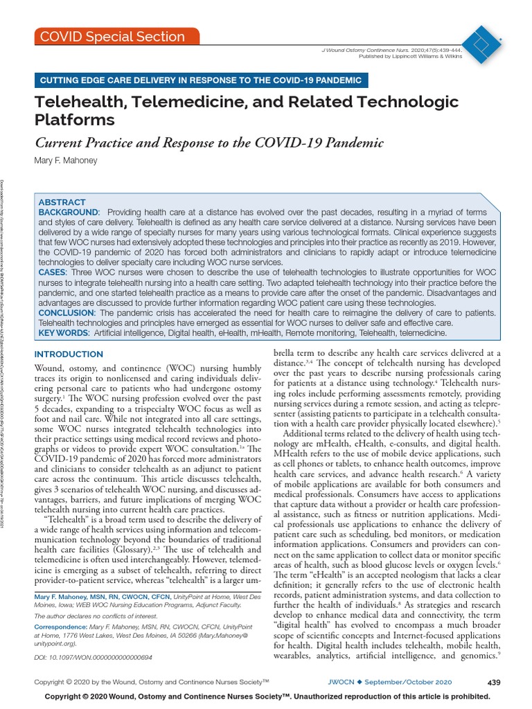 Telehealth Telemedicine and Related Technologic PlatformsJWOCN.2020 ...