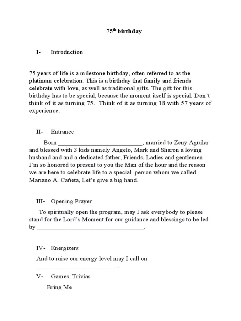 75th Bday Script | PDF