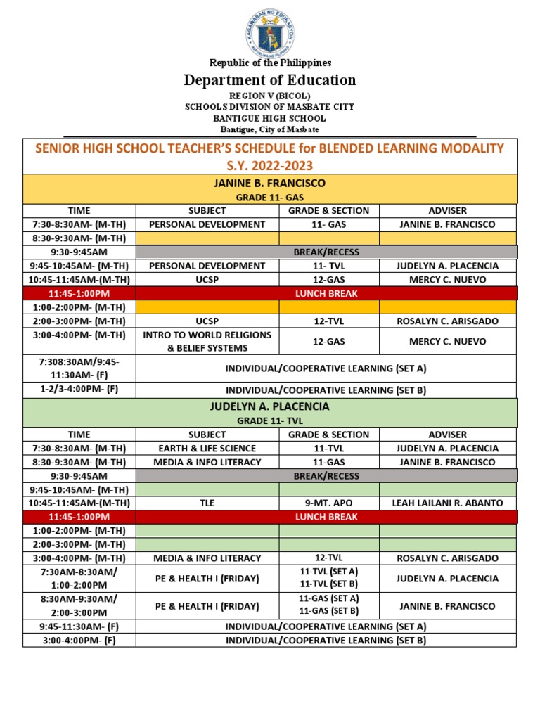 Sy 2022 2023 - SHS Class Teachers Program | PDF | Philippines | Learning