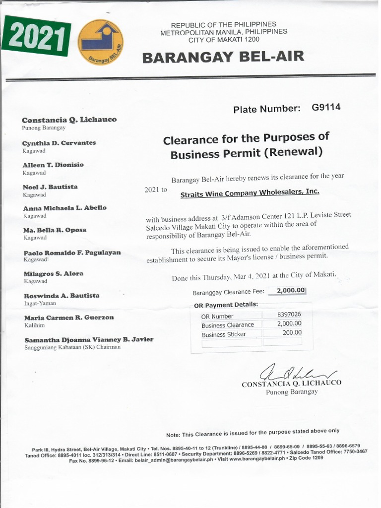 SWCW Brgy. Clearance 2021 | PDF