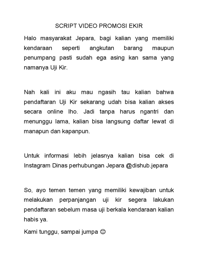 Script Video Promosi Ekir | PDF