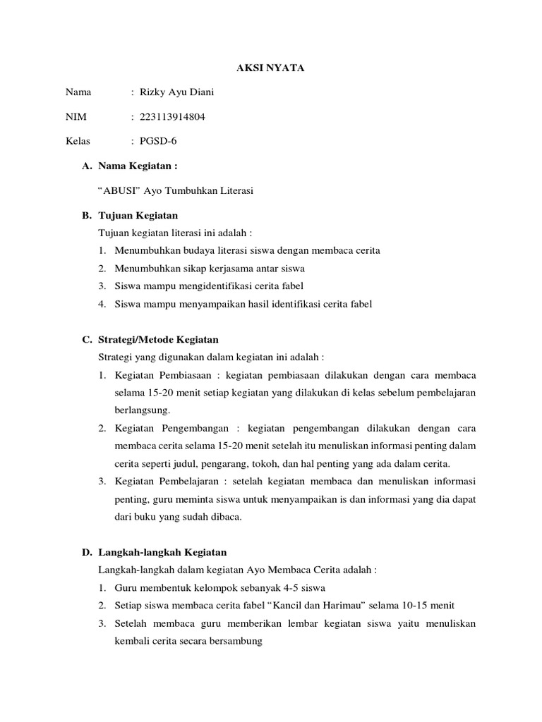 Aksi Nyata Literasi Dasar Topik 1 | PDF Aksi Nyata Literasi Dasar Topik 1 | PDF