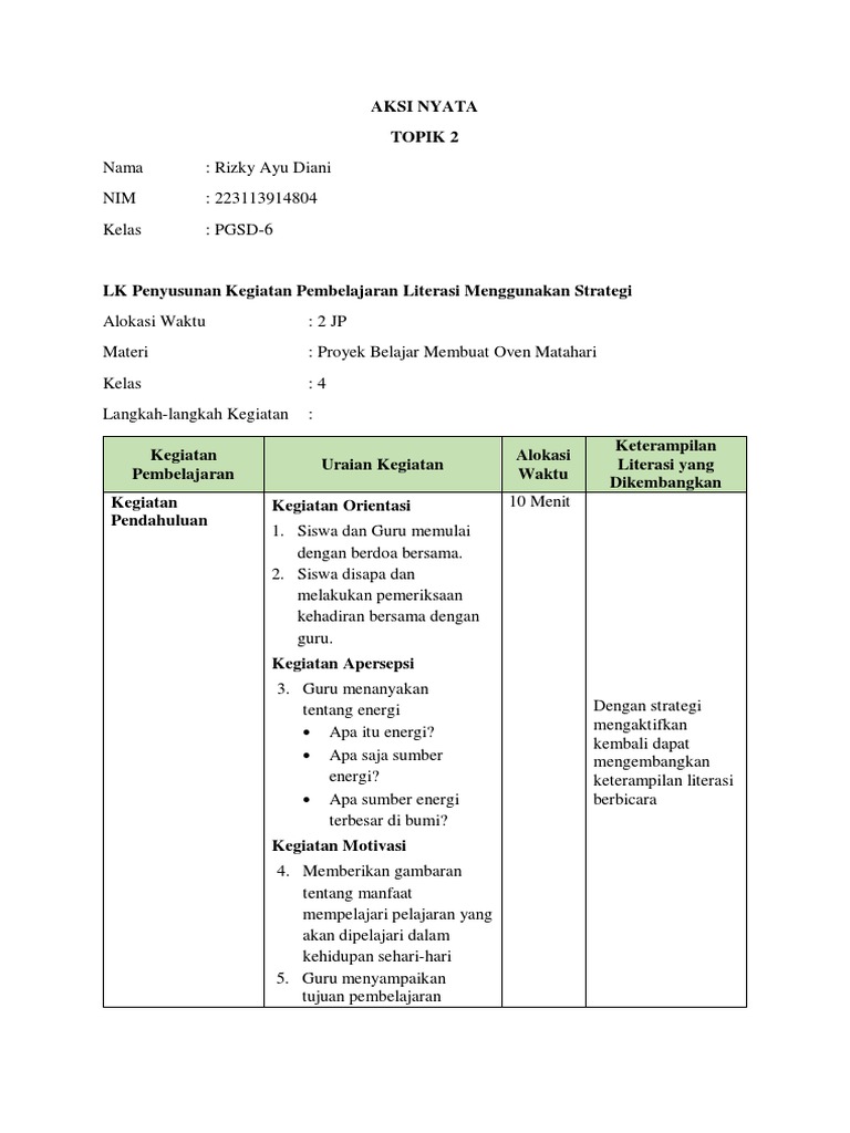 Aksi Nyata Literasi Dasar Topik 2 | PDF