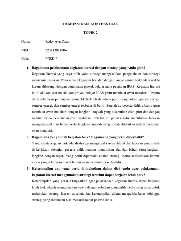 Demonstrasi Kontekstual Literasi Dasar Topik 2 | PDF