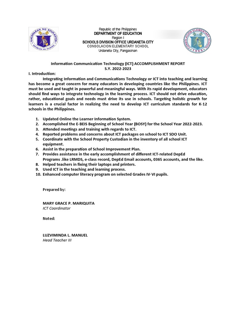 ICT Accomplishment Report | PDF