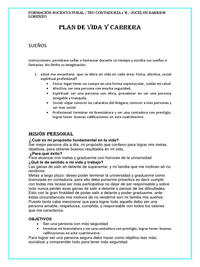 Plan de Vida y Carrera 1 | PDF