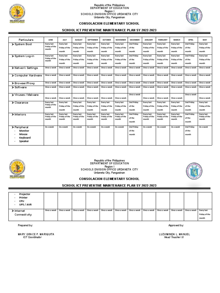 ICT Preventive Maintenance Plan JHS | PDF