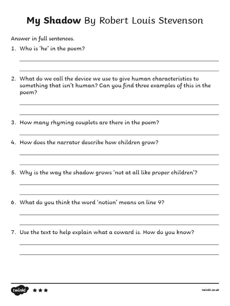 My Shadow: Poem Analysis and Answers | PDF | Poetry