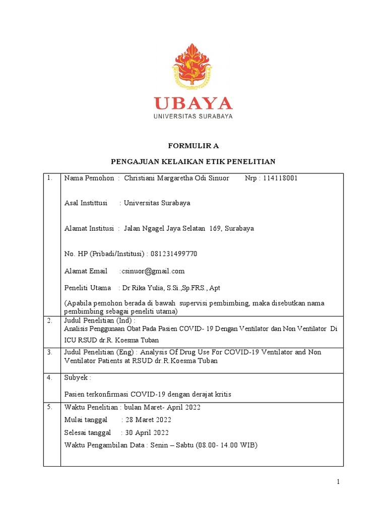 Form Uji Etik Christiani Sinuor (1) 2 | PDF