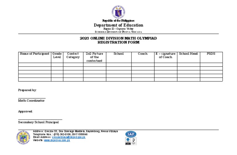 2023 Math Olympiad Registration Form | PDF