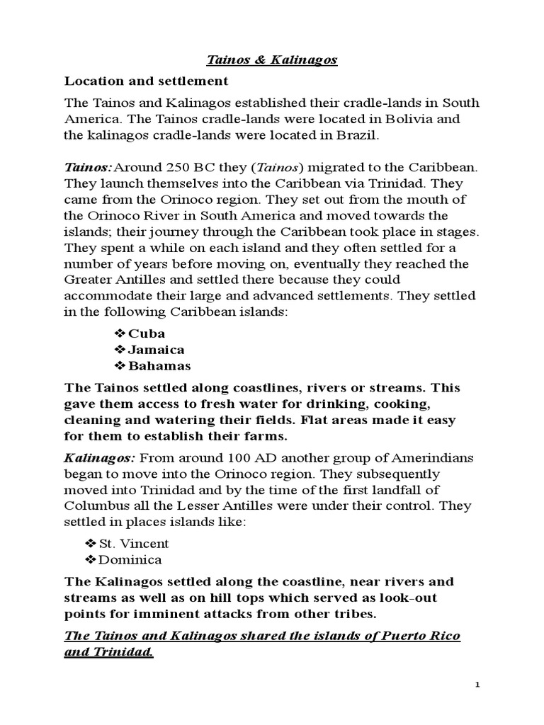 Handout - Tainos and Kalinagos Updated | PDF | Caribbean | Agriculture