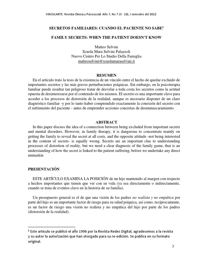 Selvini – Secretos Familiares - Cuando el paciente no sabe | PDF