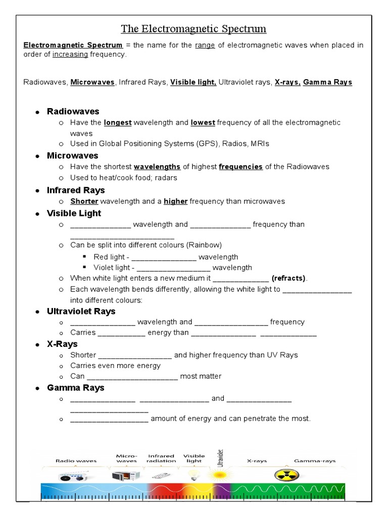 Electromagnetic Spectrum Worksheet | PDF | Technology & Engineering