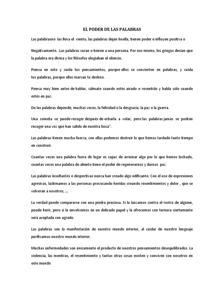 El Poder de las Palabras | PDF | Artes del Lenguaje y Comunicación