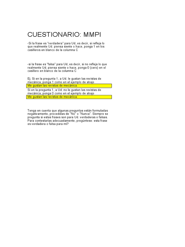 Cuestionario Mmpi | PDF